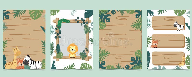 Safari Banner with Giraffe,elephant,zebra,fox and Leaf Frame.vector ...