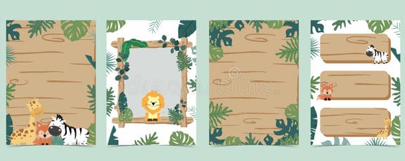 Safari Banner with Giraffe,elephant,zebra,fox and Leaf Frame.vector ...