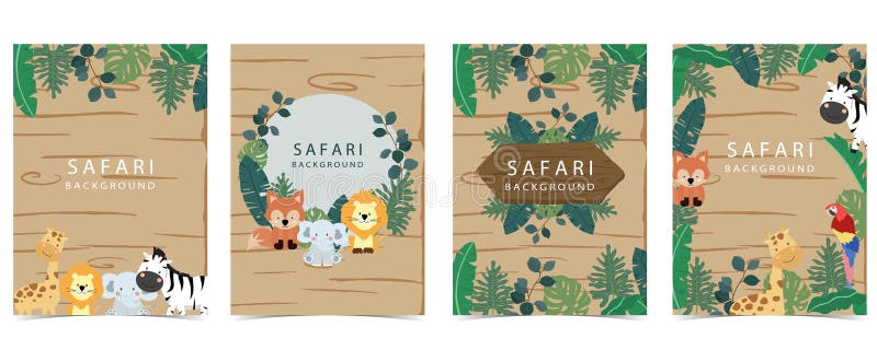 Safari Banner with Giraffe,elephant,zebra,fox and Leaf Frame.vector ...
