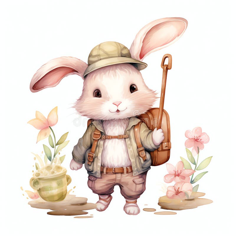Safari Explorer Cute Bunny Cute Bunny Watercolor Stock Illustration ...