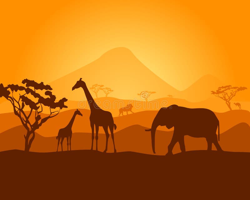 Safari stock vector. Illustration of sunset, giraffe - 32636125
