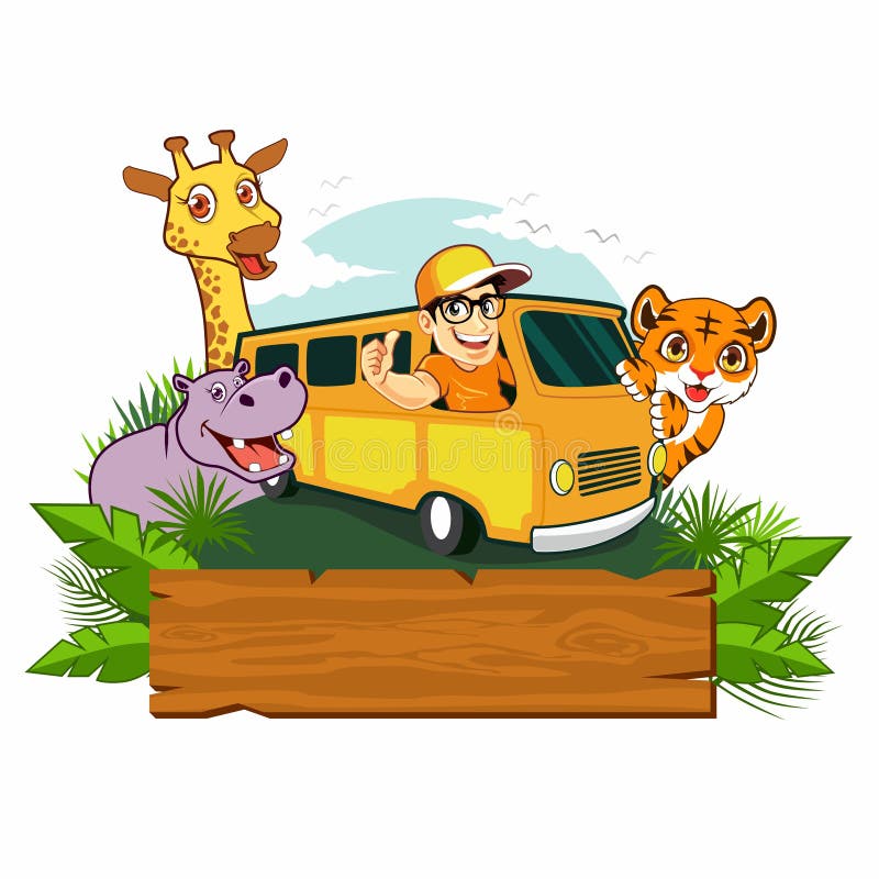 Safary Trip Animals Cartoon in Vector Stock Vector - Illustration of ...