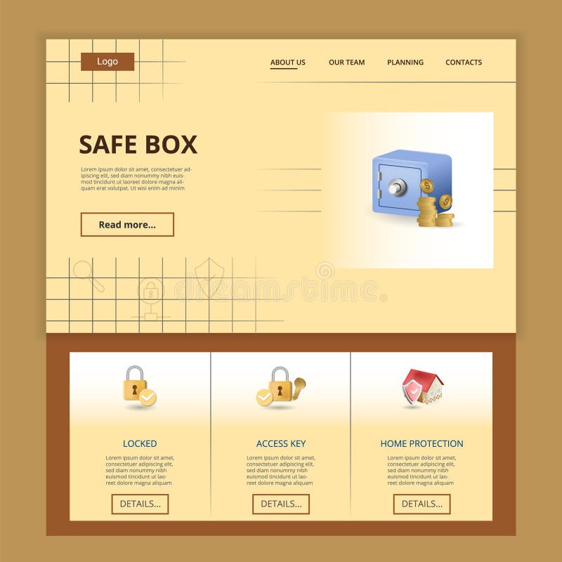 Safe Box Flat Landing Page Website Template. Locked, Access Key, Home ...