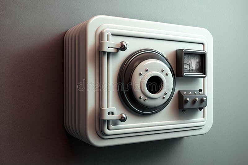 Safe Box in Form of Safe Deposit Box with Camera on Wall Stock ...