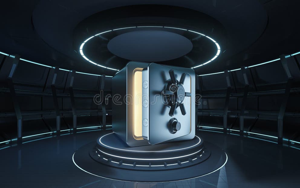 Safe Box in the Futuristic Room, 3d Rendering Stock Illustration ...