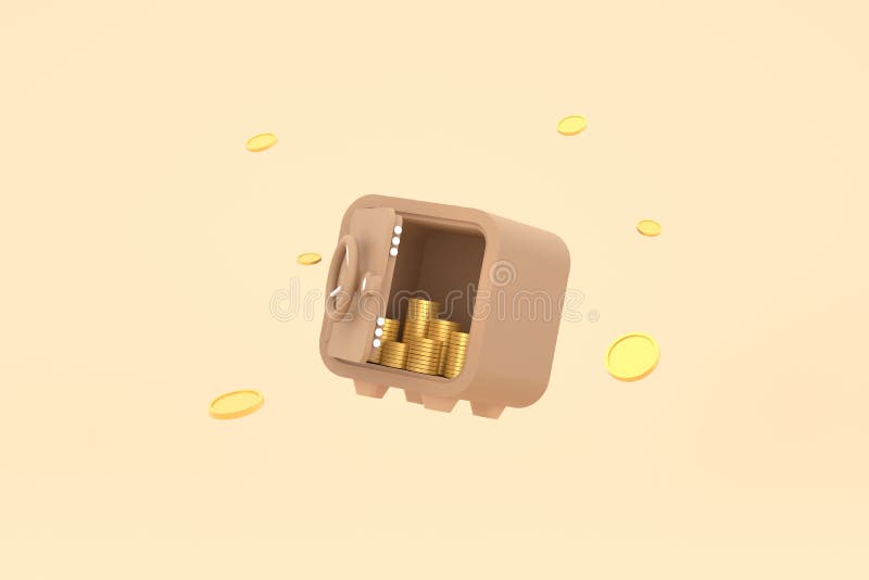 Safe Box with Gold Coins Stack Stock Illustration - Illustration of ...