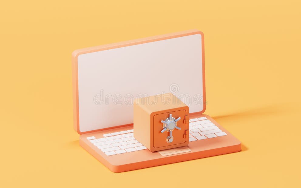 Safe Box with Laptop, 3d Rendering Stock Illustration - Illustration of ...
