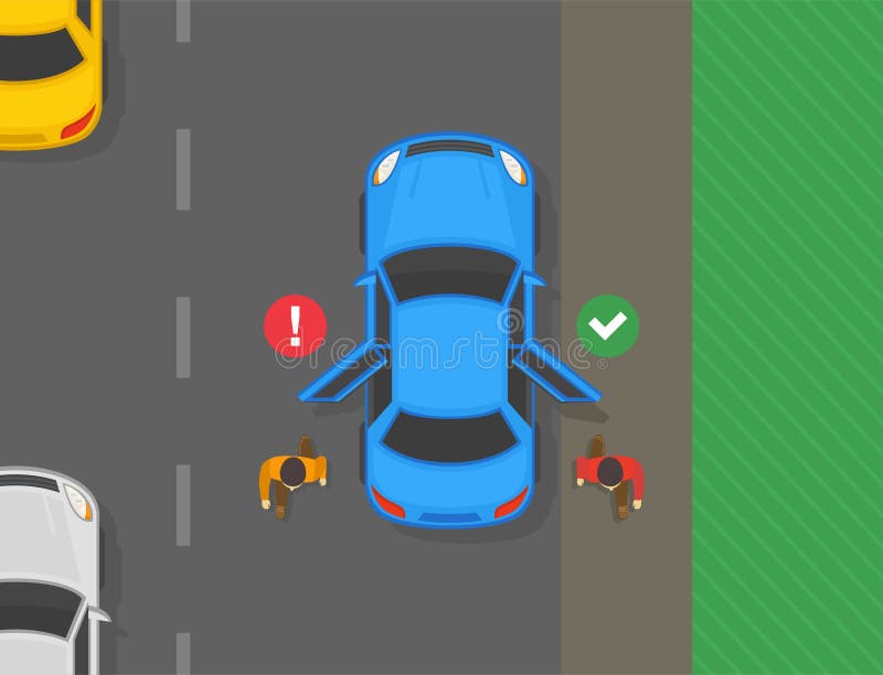 Correct and Incorrect Passenger Drop Off. Characters Exits Car from the ...