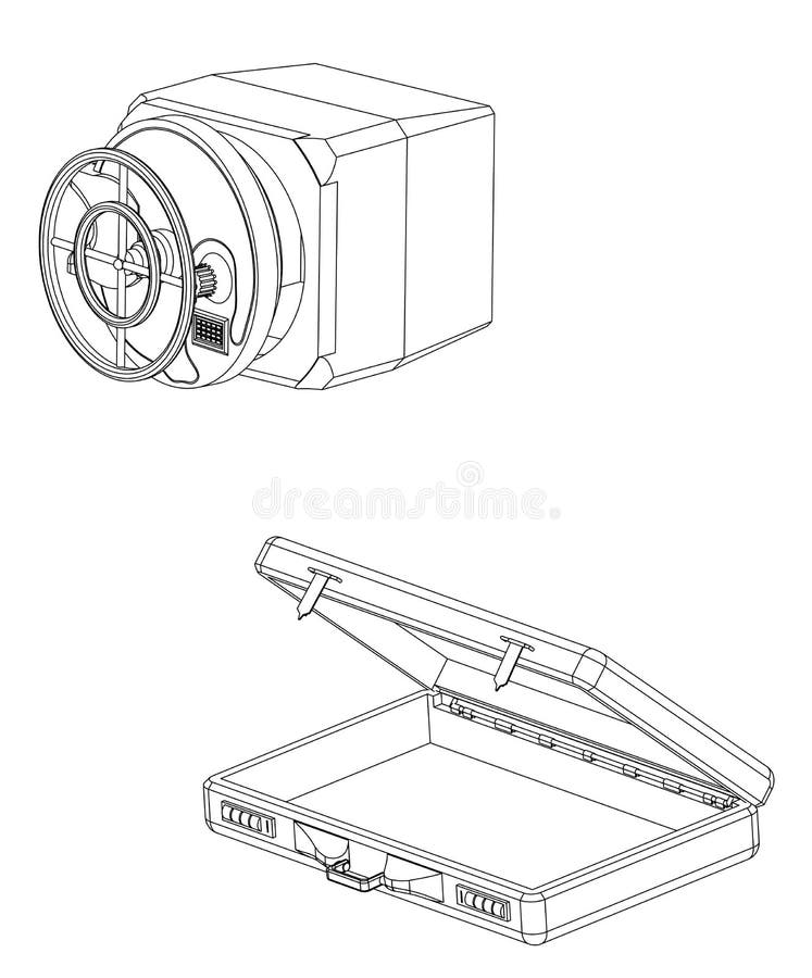 Safe and case on a white stock vector. Illustration of bank - 130668095