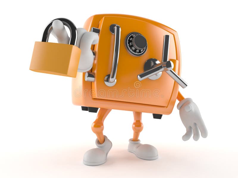 Safe Character with Padlock Stock Illustration - Illustration of locked ...