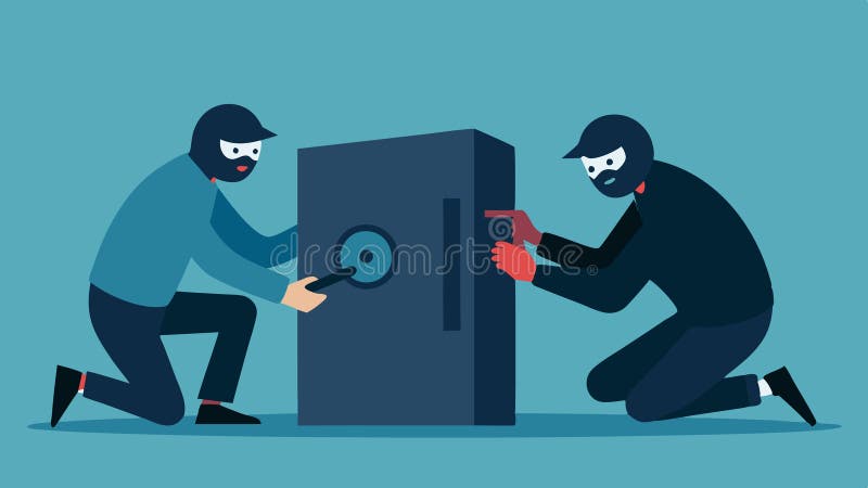 Safe Cracking a Robber Kneeling in Front of a Wall Safe Using a Tool To ...