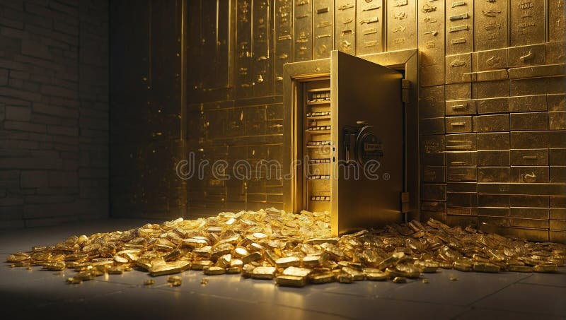Safe Deposit with Array of Stacked Gold Bars Inside Stock Illustration ...