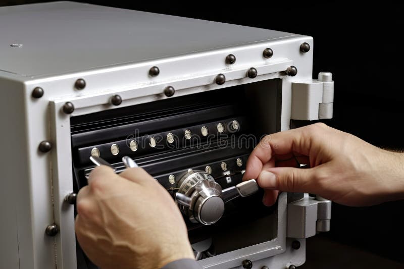 Safe Deposit Box with Combination Lock, Being Opened by Hand Stock ...