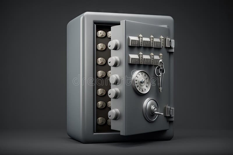 Safe Deposit Box with Combination Lock on Gray Wall Stock Illustration ...