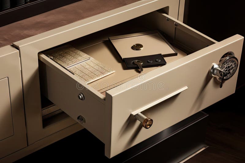 Safe Deposit Box with Combination Lock, Key, and Documents Inside Stock ...