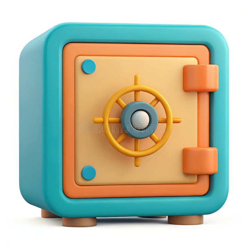Safe Deposit Box Icon, Secure Vault, 3D Cartoon Plastic Design Stock ...