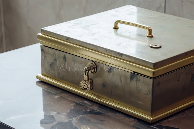 Safe Deposit Box, with Key and Combination Visible, Sitting on Marble ...