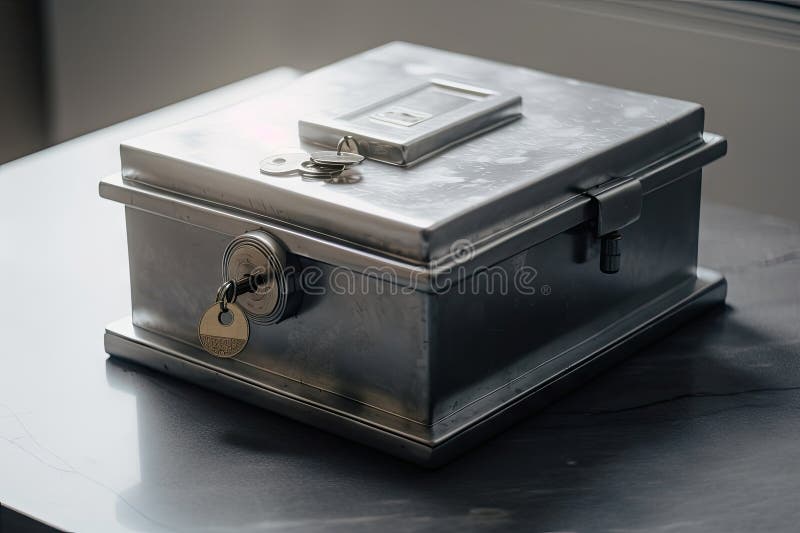 Safe Deposit Box, with Key and Combination Visible, Sitting on Marble ...
