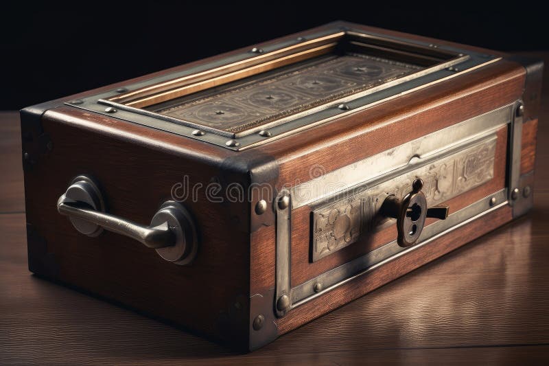 Safe Deposit Box, with Key and Combination Visible, on Wooden Table ...