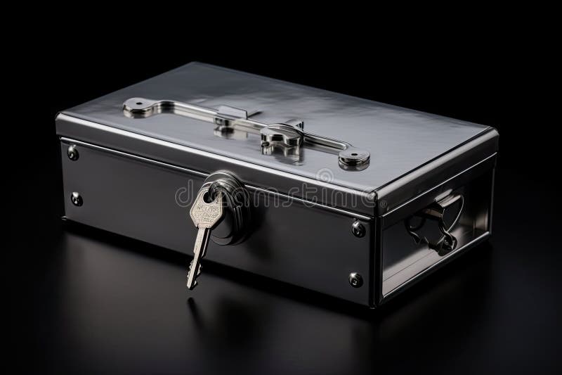 Safe Deposit Box, with Key in the Lock, Sitting on Black Background ...