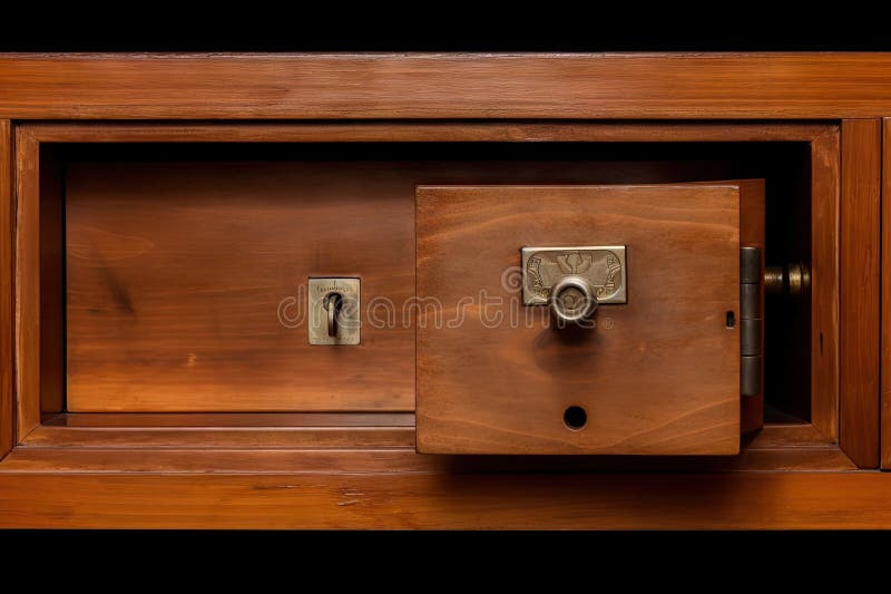 Safe Deposit Box, with Keyhole and Lock Visible, Placed Inside Wooden ...