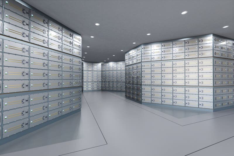 Safe Deposit Boxes Inside Bank Vault Interior Stock Illustration ...