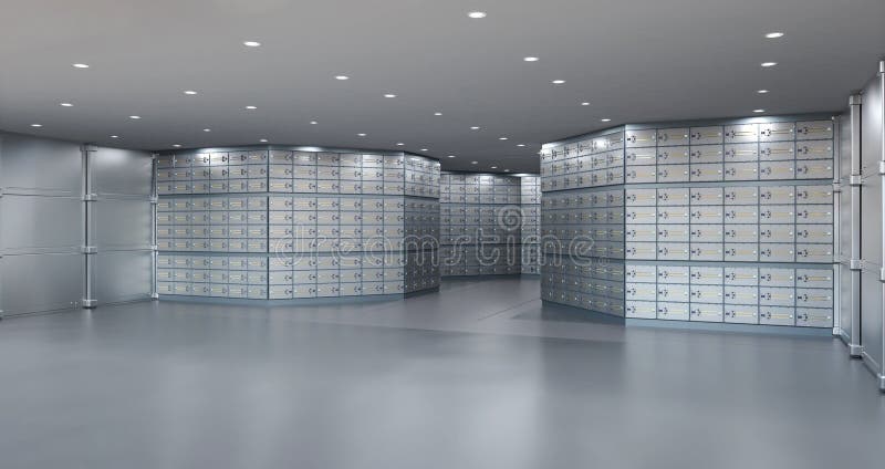 Safe Deposit Boxes Inside Bank Vault Interior Stock Illustration ...