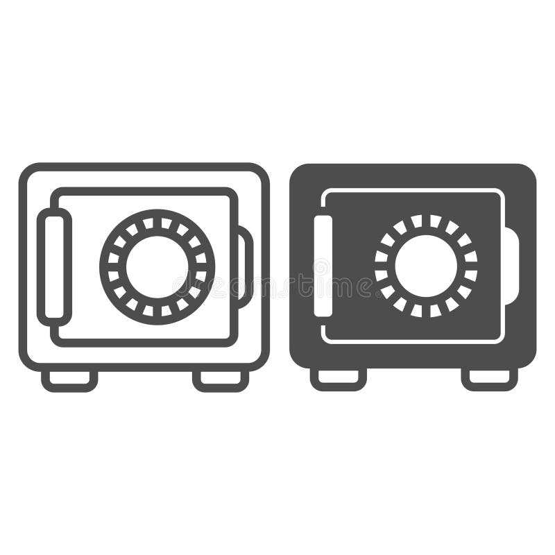Safe with Digit Wheel Lock Line and Solid Icon, Money Safety Concept ...