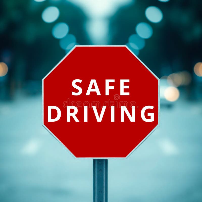 SAFE DRIVING Text Title on Red Sign Stock Illustration - Illustration ...