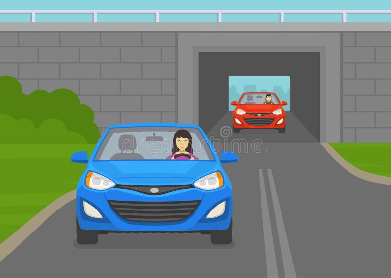 Safe Driving Tips and Traffic Regulation Rules. Front View of Cars ...