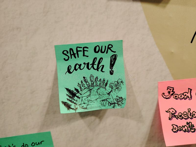 Safe the earth note stock image. Image of label, banner - 355390763