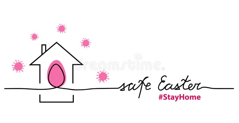Safe Easter Simple Background or Web Banner with Egg, House, Stayhome ...