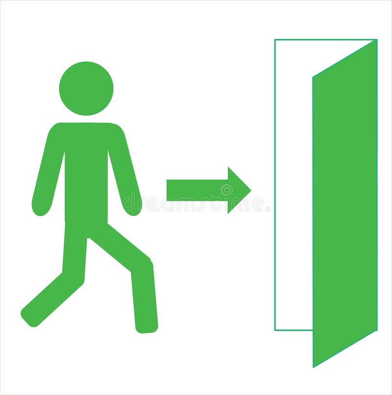 Emergency Exit Sign, Stick Man Shows Direction Stock Vector ...