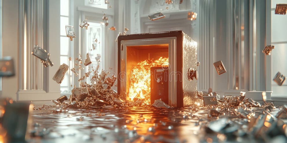 Exploding Safe with Gold in Luxurious Room Stock Illustration ...