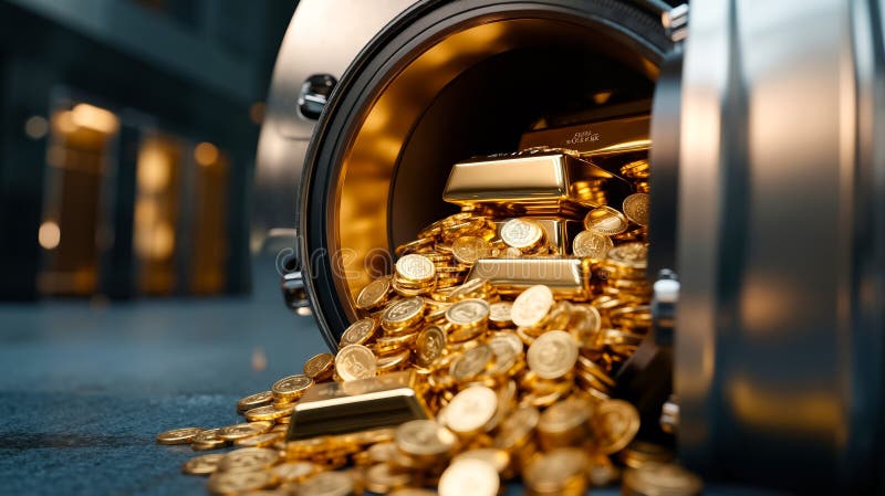 A Safe Filled with Gold Bars and Coins Stock Image - Image of money ...
