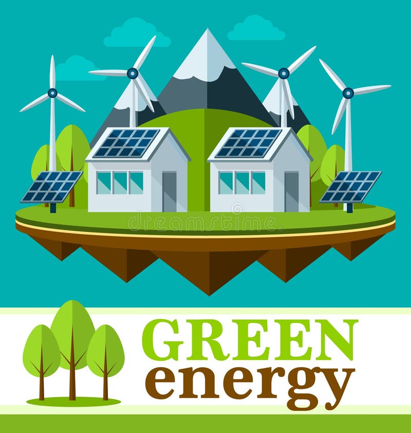 Safe Green Energy Concept in a Flat Style. Stock Vector - Illustration ...