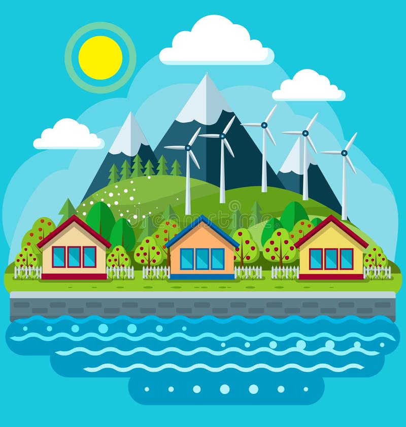 Safe Green Energy Concept in a Flat Style. Stock Vector - Illustration ...