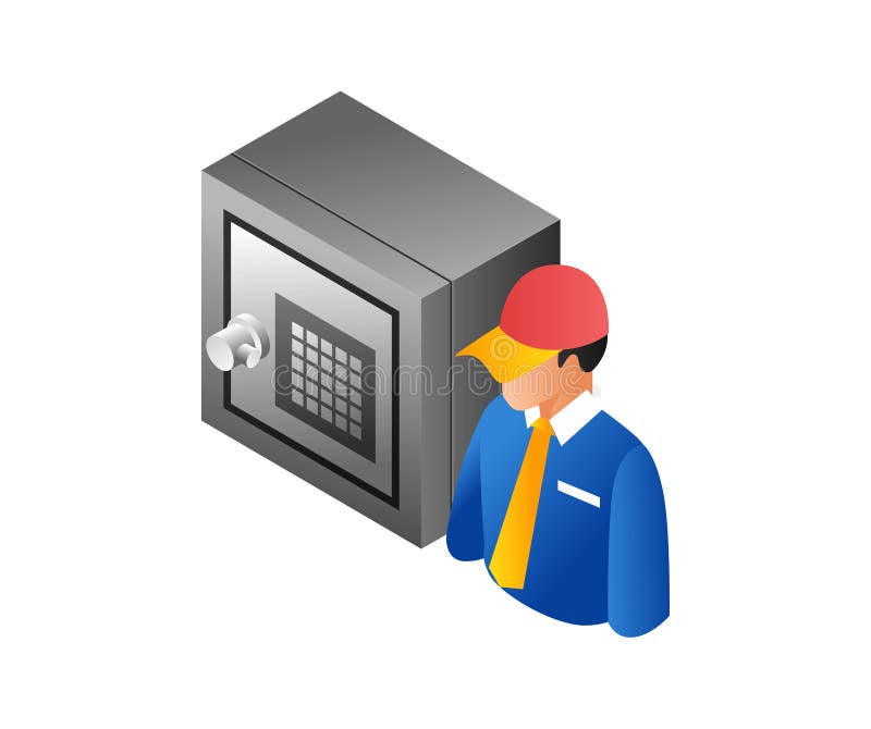 Safe Guard Man in Flat Isometric Illustration Design Stock Illustration ...