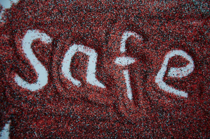 Safe Hand Written on Sand Surface. Colorful Sand. Creative Sales ...