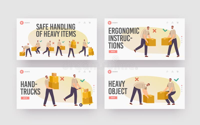 Safe Handling of Heavy Items Landing Page Template Set. Right Wrong ...
