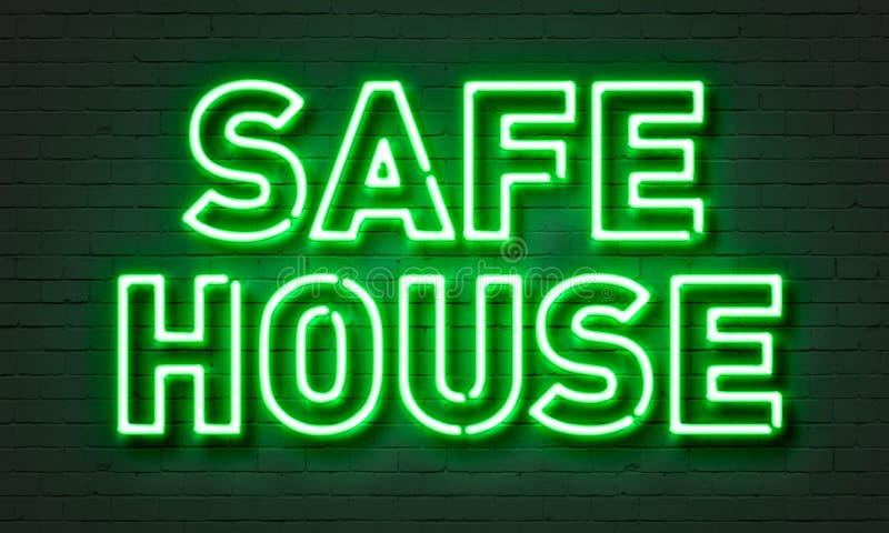 Safe House Neon Sign on Brick Wall Background. Stock Photo - Image of ...