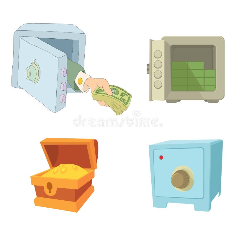 Safe Icon Set, Cartoon Style Stock Vector - Illustration of close ...