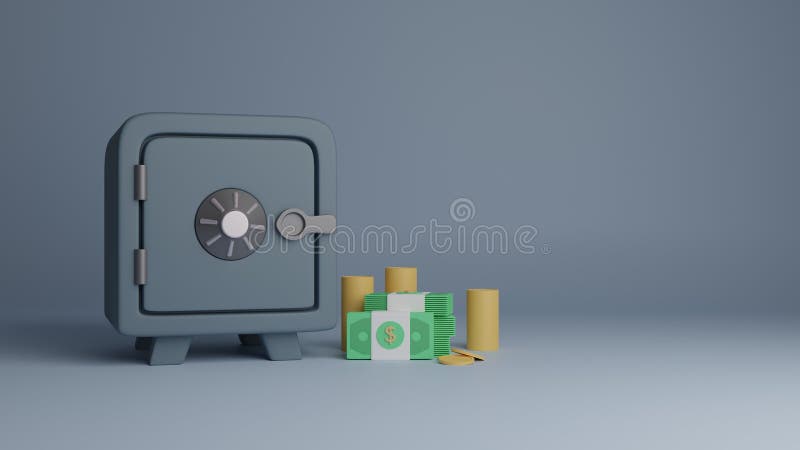 Safe with Money 3d Illustration. Keep Money Safe Concept Stock ...
