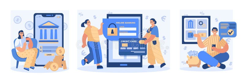 Safe Online Payment Methods. Set of Vector Illustrations about ...
