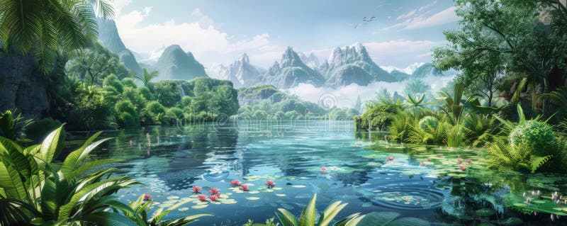 A Safe Planet Backdrop Showcasing a Thriving River Ecosystem, with ...