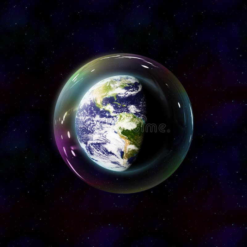 Safe Planet Earth Bubble in Space Stock Illustration - Illustration of ...