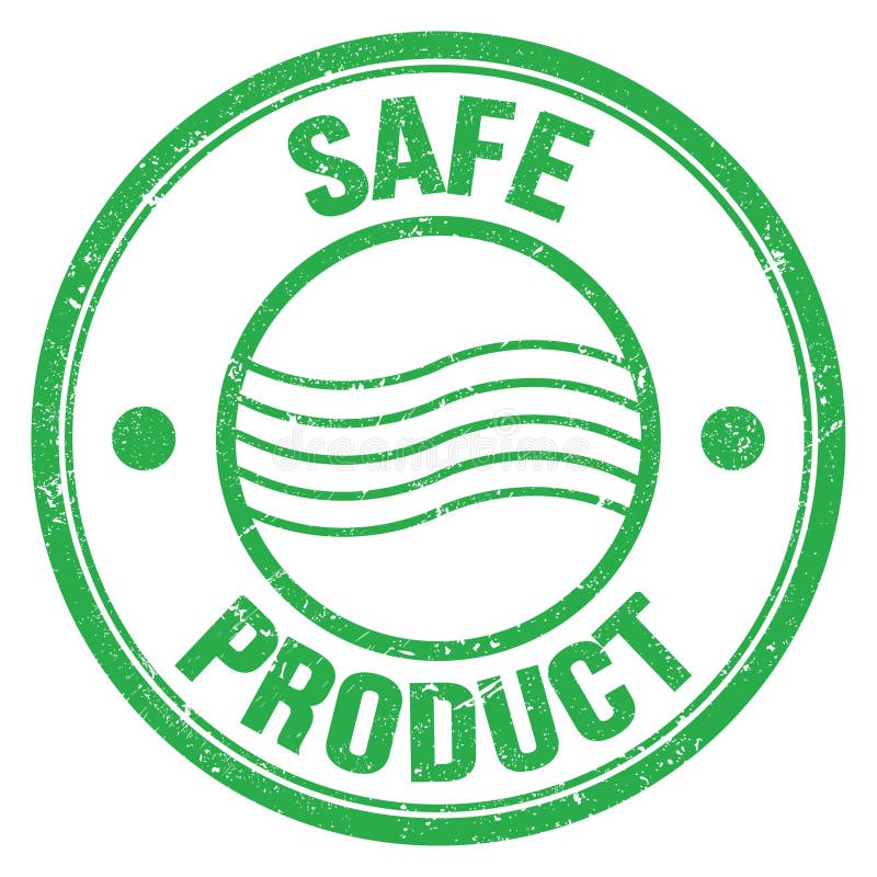 SAFE PRODUCT Text on Green Round Postal Stamp Sign Stock Illustration ...