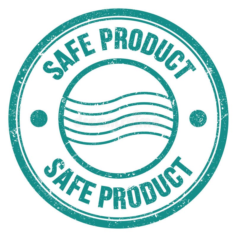 SAFE PRODUCT Text Written on Blue Round Postal Stamp Sign Stock ...