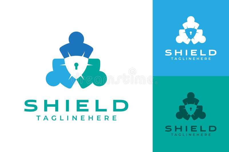 Safe Protection Shield Logo with Three Silhouette Connection People ...