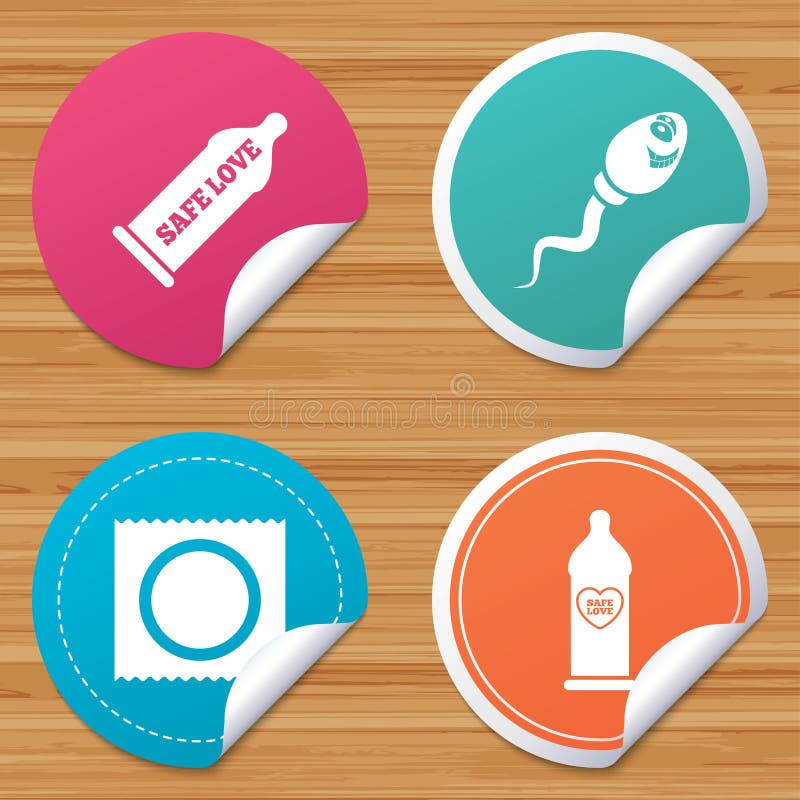 Safe Sex Love Icons Condom In Package Symbols Stock Vector
